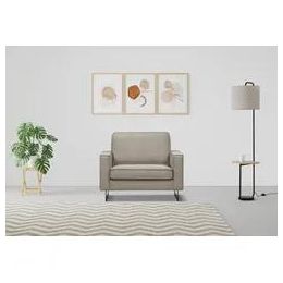 Loveseat Places of Style "Pinto 105 cm, Cord, Chenille, Lederoptik", grau (hellgrau), B:105cm H:85cm T:97cm, Kunstleder (65% Polyester, 35% Lederfasern);Cord (92% Polyester, 8% Polyamide), Sessel, mit Keder, Metallfüßen und auch in Cord Bezug erhältlich
