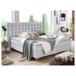 Boxspringbett "Anni", grau (hellgrau), B:180cm L:213cm, Bezug: Strukturstoff (100% Polyester);Bezug Matratzenspiegel: Jersey (100% Polyester);Bezug Topperspiegel: Jersey (100% Polyester), ATLANTIC HOME COLLECTION, Komplettbetten, Boxspringbett, mit Bonnell-Federkernmatratze und Topper
