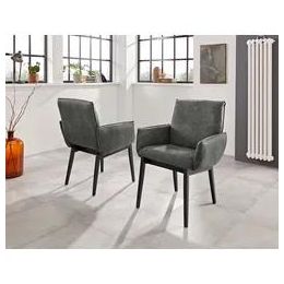 Armlehnstuhl Home Affaire "Model 6", grau (anthrazit, schwarz), B:68cm H:90cm T:66cm, Polyester, Stühle, Bezug in Microfaser oder Leder, Gestell ist Buche in schwarz lackiert