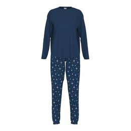 Mey Pyjama Damen Größe M dunkelblau / pastellgrün Winterkleid
