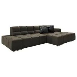 Ecksofa DESIGNWERK "Temple, Designsofa trifft hohen Sitzkomfort, L-Form", grün (hunter), B:286cm T:169cm, 100% Polyester, Sofas, mit Sitztiefenverstellung