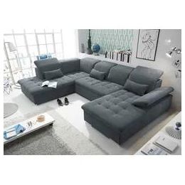 Wohnlandschaft ED EXCITING DESIGN "Wayne U-Form mit Bettfunktion, Bettkasten", grau (anthrazit, uran 04 anthrazit), B:340cm H:104cm T:240cm, 95% Polyester, 5% Nylon, Sofas, Arm- und Kopfteilverstellung & 3 Nierenkissen