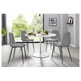 Essgruppe Inosign, grau (weiß, grau,), Kunstleder, Sitzmöbel-Sets, mit rundem Tisch in weiß Hochglanz