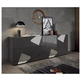 Sideboard Inosign "Vittoria, Breite 241 cm, 4 Türen", grau (anthrazit hochglanz lack), B:241cm H:84cm T:42cm, Sideboards, Fronten mit Siebdruck und Spiegelfront