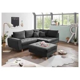 Ecksofa ED EXCITING DESIGN "Alice L-Form", grau (anthrazit), B:249cm H:94cm T:175cm, 100% Polyester, Sofas, mit Hocker & 3 Zierkissen