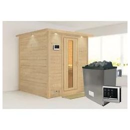 Sauna Karibu "Menja", beige (naturbelassen), Saunaofen, externe Steuerung, 9 kW, Saunen, Ofen 9 KW externe Strg easy