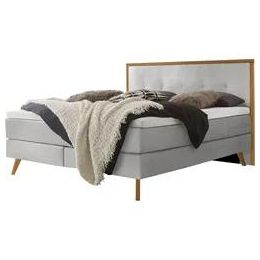 Boxspringbett Hasena "Nordic", grau (grau, eiche bianco), B:188cm L:205cm, Komplettbetten, Boxspringbett, modernes Design, Nordic Bett, gestepptes Kopfteil, Eichenholz