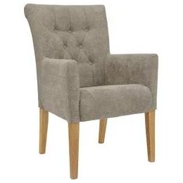 Esszimmerstuhl Home Affaire "King", braun (hellbraun, natur), B:60cm H:92cm T:65cm, Polyester, Stühle, Armlehnstuhl mit Knopfheftung, Polsterstuhl