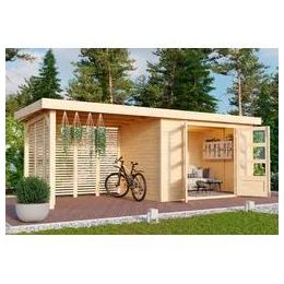 Gartenhaus Karibu "Arnis 4", beige (naturbelassen), ohne Fußboden, Rückwand Seitenwand, ohne Dacheindeckung, Holzwerkstoff, Gartenhäuser