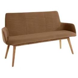 Sitzbank OTTO products "Alessja", gelb (curry, eiche natur), B:160cm H:90cm T:60cm, Holzwerkstoff, Massivholz, Polyester, Sitzbänke, Essbank Sitzbank, Breite 160 cm, Bezug aus Microfaser, Gestell aus Eiche Massivholz