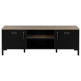 TV-Schrank GAMI "Manchester", schwarz (schwarz, eiche), B:136cm H:47cm T:40cm, Schränke, TV-Sideboard, mit 2 Türen und einer Niesche