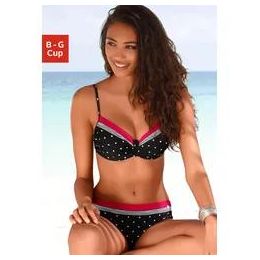 B&uuml;gel-Bikini-Top Lascana, Damen, Gr. 44, Cup D, schwarz (schwarz, rot), Polyamid, gepunktet, gestreift, Bikini-Oberteile