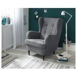 Ohrensessel ED EXCITING DESIGN "Oskar", grau (anthrazit), B:78cm H:102cm T:98cm, 100% Polyester, Sessel, mit Massivholzfüßen