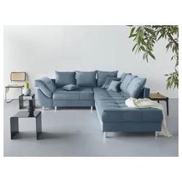Ecksofa Collection AB "(Spar-Set) Innsbruck L-Form und Hocker", blau, B:247cm H:87cm T:189cm, Microfaser PRIMABELLE (100% Polyester), Struktur (90% Polyester, 10% Polyacryl), Samtvelours (100% Polyester), Luxus-Microfaser Antiklederoptik (100% Polyester), Sofas, Ecksofa und Hocker, Recamiere links oder rechts montierbar