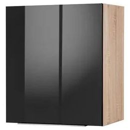 H&auml;ngeschrank KOCHSTATION "KS-Brindisi", schwarz (schwarz hochglanz, eichefarben), B:50cm H:57cm T:34cm, Holzwerkstoff, MDF, Schr&auml;nke, H&auml;ngeschrank, 50 cm breit, 1 T&uuml;r