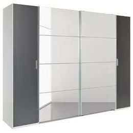 Dreh-/Schwebetürenschrank wimex "Lotto", weiß (weiß, graphit, spiegel), B:270cm H:210cm T:65cm, Schränke, Schwebetürenschrank Kleiderschrank