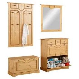 Garderoben-Set Home Affaire "Klera", beige (natur), Massivholz, Kastenmöbel-Sets, 4-teilig, aus massiver Kiefer, FSC-zertifiziert