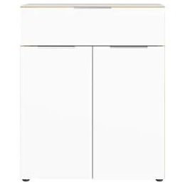 Kombikommode Germania "Oakland mit Glasauflagen", weiß (navarra, eiche, nachbildung, weiß), B:83cm H:102cm T:42cm, Glas, Sicherheitsglas ESG, Spanplatte, Sideboards, Breite 83 cm, mit Schubladen, in vers. Varianten