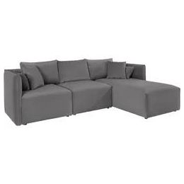 Ecksofa Andas "Nöre L-Form", grau (hellgrau), B:262cm H:74cm T:172cm, Samtoptik (100% Polyester), Sofas, 3 Teile, in vielen Bezugsqualitäten und Farben. Modulteile s. "Nöre"
