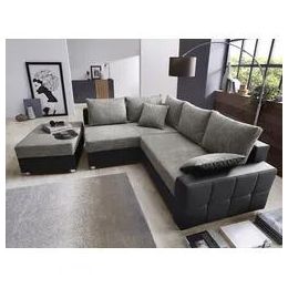 Ecksofa Collection AB "Parma L-Form", schwarz (schwarz, grau), B:224cm H:84cm T:161cm, Kunstleder SOFTLUX / Struktur (80% Polyester; 20% Polyacryl);Microfaser PRIMABELLE (100% Polyester);Zierkissen: Jeweils analog des Korpusbezugs (Wendekissen, teilweise im Materialmix);Microfaser PRIMABELLE (100% Polyester) / Struktur (80% Polyester; 20% Polyacryl), Sofas, mit Bettfunktion und Federkern