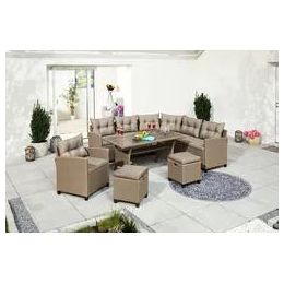Gartenlounge-Set Konifera "Keros Premium", beige (beige meliert,), Polyrattan, Sitzmöbel-Sets, Gartenmöbel-Set, Ecklounge, Polyrattan, Stahl, geeignet für 8 Personen, inkl. Auflagen