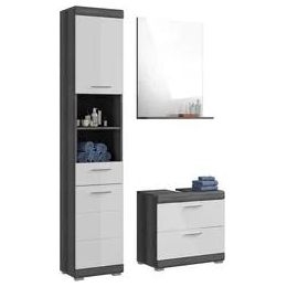 Badmöbel-Set Inosign "Siena, 3 teilig, bestehend aus:", weiß (rauchsilber nb, weiß hochglanz), B:112cm H:191cm T:34cm, Holzwerkstoff, MDF, Kastenmöbel-Sets, Hochschrank, Waschbeckenunterschrank, Spiegel