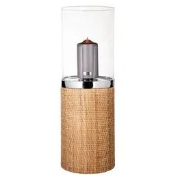 Windlicht Fink "CATANIA", braun (braun, silberfarben), H:58cm Ø:20cm, Edelstahl, Geflecht Rattan, Glas, Kerzenhalter, aus Edelstahl, Glas und Rattan