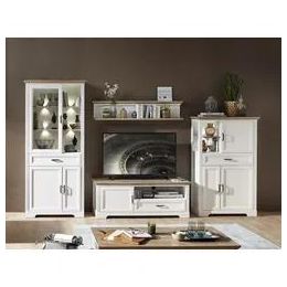 Wohnwand Innostyle "Jasmin", weiß (piniefarbe, weiß, eichefarben), Holzwerkstoff piniefarben-weiß (Korpus)/MDF piniefarben-weiß (Front)/MDF eichefarben (Absetzung), Kastenmöbel-Sets, inkl. LED-Beleuchtung, mit Soft-Close-Funktion