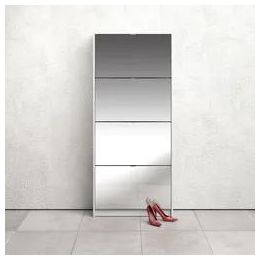 Schuhschrank Inosign "Shoes, Praktisch, minimalistisch, verspiegelte Klappenfronten", weiß, B:70,3cm H:162cm T:24,05cm, FSC-zertifizierter Holzwerkstoff, Schränke, 4 Fächer, Schuhaufbewahrung, Folienbeschichtet, Höhe 162 cm