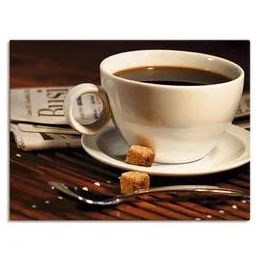 Leinwandbild Artland "Kaffeetasse und Zeitung", braun (farbe bild(er): braun), B:40cm H:30cm T:1,8cm, Canvas, Leinwand, Bilder, auf Keilrahmen gespannt