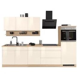 Küchenzeile KOCHSTATION "KS-Virginia", beige (küche: natur, front: creme hochglanz, korpus: eiche sonoma, arbeitsplatte: eiche sonoma), B:290cm H:200cm T:60cm, Komplettküchen-Sets, Breite 290, ohne E-Geräte