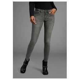 Skinny-fit-Jeans Arizona "mit Keileinsätzen", Damen, Gr. 52, N-Gr, grau (grau used), Denim/Jeans, Obermaterial: 76% Baumwolle, 16% Polyester, 7% Viskose, 1% Elasthan, Basic, skinny fit lang, Jeans, extra-enger Beinschnitt, niedrige Leibhöhe
