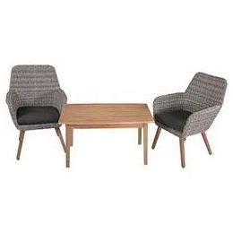 Garten-Essgruppe Garden Pleasure "RAPALLO/PUEBLO", grau (grau, dunkelgrau, braun, grau, braun), B:200cm H:96cm T:100cm, Aluminium, FSC-zertifiziertes Massivholz, Polyrattan, Sitzmöbel-Sets, mit Massivholz