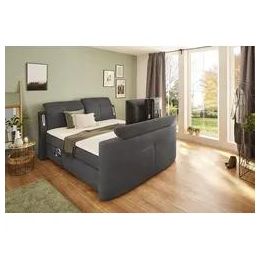 Jockenhöfer Boxspringbett JOCKENHÖFER GRUPPE "Movie Star in der Größe 180x200cm", grau (dunkelgrau 421, 09), B:206cm L:258cm, Bezug Bett: Microfaser (100% Polyester);Topper und Matratzenspiegel: 100% Polyester, Komplettbetten, Boxspringbett, mit versenkbarem TV-Lift und Fernbedienung, verstellbare Kopfstützen, Topseller