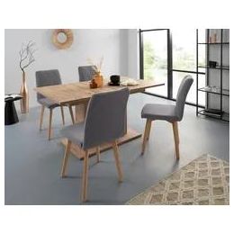 4-Fußstuhl Home Affaire "Brest", grau (grau, eiche farbe), B:47cm H:88cm T:66cm, Polyester, Stühle, Sitz und Rücken gepolstert, Rautensteppung im Rueckenlehne