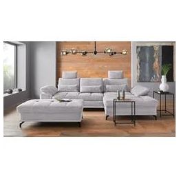 Ecksofa Places of Style "Costello L-Form, B: 301 cm mit Sitztiefen-, Armteilverstellung &", silber, B:301cm H:89cm T:176cm, 100% Polyester;Samtoptik (100% Polyester), Sofas, 3 Nierenkissen, optional Bettfunktion & Bettkasten, Topseller