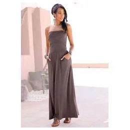 Maxikleid Lascana, Damen, Gr. 36, N-Gr, braun, Jersey, Obermaterial: 95% Viskose, 5% Elasthan, unifarben, figurbetont bodenlang, Kleider, mit schmalem Oberteil und Taschen, schulterfrei, Sommerkleid, Basic