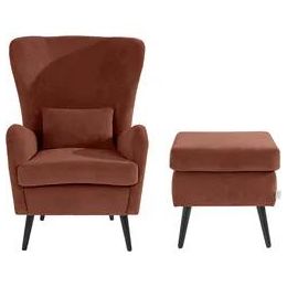 Sessel Home Affaire "Sallito, TV-Sessel, Ohrensessel mit", orange (terra), B:76cm H:109cm T:85cm, Struktur Hahnentritt (67% Polypropylen, 33% Polyester);Samtoptik (100% Polyester);Fellimitat (100% Polyester);Samtcord (92% Polyester, 8% Polyamid);Struktur (100% Polyester);Struktur fein (100% Polyester), Sessel, Sessel mit Hocker Ohrensessel mit Hocker, Hocker, in vielen Bezugsqualitäten, auch in Sa