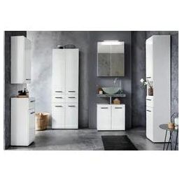 Hochschrank Welltime "Sovana", weiß (weiß, weiß hochglanz), B:60cm H:182cm T:31cm, FSC-zertifizierter Holzwerkstoff, Schränke, Breiter Badezimmerschrank mit 2 Schubladen und 12 Fächern