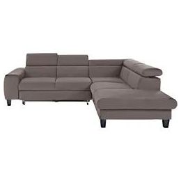 Ecksofa COTTA "Morven L-Form", grau (taupe), B:249cm H:75cm T:207cm, Microfaser PRIMABELLE (100% Polyester);Flachgewebe (100% Polyester);Samtvelours (100% Polyester), Sofas, wahlweise mit Bettfunktion, Bettkasten & Wireless-Charger