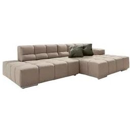 Ecksofa DESIGNWERK "Temple, Designsofa trifft hohen Sitzkomfort, L-Form", beige (liver), B:286cm T:169cm, 100% Polyester, Sofas, mit Sitztiefenverstellung