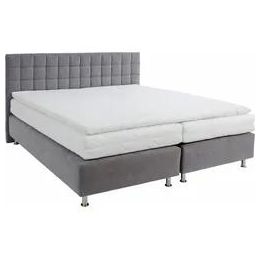 Boxspringbett, grau, B:195cm L:210cm, Microvelours (100% Polyester);Strukturstoff (77% Polyester und 23% Viskose);Bonnell-Federkern-Matratzenbezug: 100% Polyester;Kaltschaum-Matratzenbezug: Frottee 100% Polyester, Westfalia Schlafkomfort, Komplettbetten, Boxspringbett