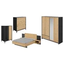 Schlafzimmer-Set GAMI "Mimizan", braun (schwarz – eiche helvezia), B/H: 160cm x 200cm, Schlafzimmermöbel-Sets