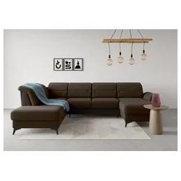 Sit & More Wohnlandschaft SIT & MORE "Sinatra U-Form", braun (espresso), B:326cm H:85cm T:220cm, 90% Polyester, 10% Polyamid, Sofas, optional mit Kopfteilverstellung und Armteilfunktion, Metallfüße