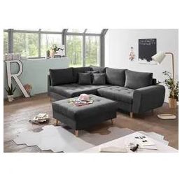 Ecksofa ED EXCITING DESIGN "Alice L-Form", grau (anthrazit), B:249cm H:94cm T:175cm, 100% Polyester, Sofas, mit Hocker & 3 Zierkissen