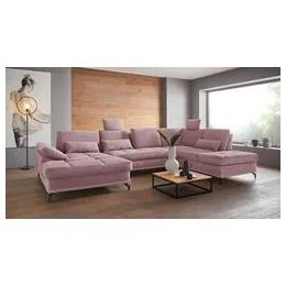 Wohnlandschaft Places of Style "Costello U-Form, B: 363 cm mit Sitztiefen-, Armteilverstellung &", lila (flieder), B:363cm H:89cm T:223cm, 100% Polyester;Samtoptik (100% Polyester), Sofas, 3 Nierenkissen, optional Bettfunktion & Bettkasten