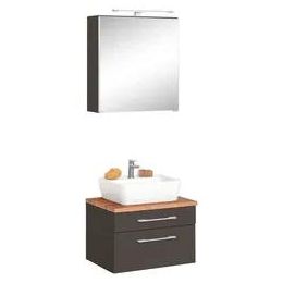 Badmöbel-Set Welltime "Davos", grau (grafit, grau), Kastenmöbel-Sets, Spiegelschrank Breite 60 cm, mit rechteckigem Waschbecken