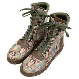 Schnürboots DOGO "Future High Top Boots Best Friends Forever Damen Stiefeletten", Damen, Gr. 38, Normalschaft, bunt (braun), Lederimitat, Schuhe Schnürboots, Handgefertigt