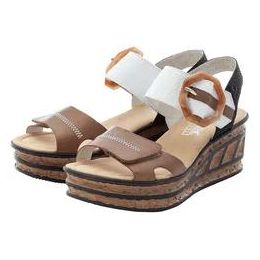 Sandalette Rieker, Damen, Gr. 41, schwarz (braun, weiß, schwarz), Lederimitat, mehrfarbig, Schuhe, Sommerschuh, Sandale, Keilabsatz, im modischen Look