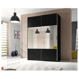 Schwebetürenschrank Home Affaire "Beta Schiebetürenschrank Kleiderschrank Wäscheschrank", schwarz, B:120cm H:210cm T:61cm, FSC-zertifizierter Holzwerkstoff, Schränke, mit Spiegel, INKLUSIVE kompletter Innenausstattung, Metallgriffe